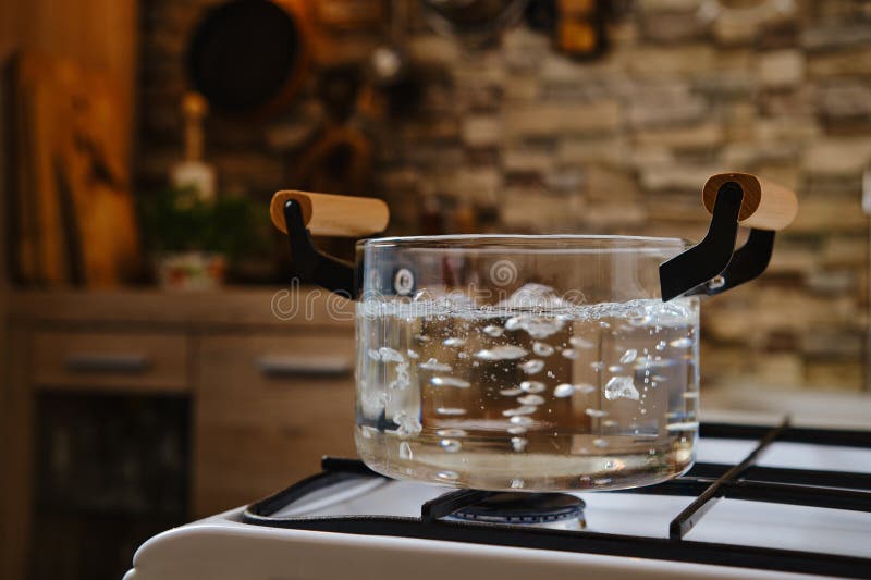 Water Boiling in Glass Pot on Stove Stock Photo - Image of cook, food ...