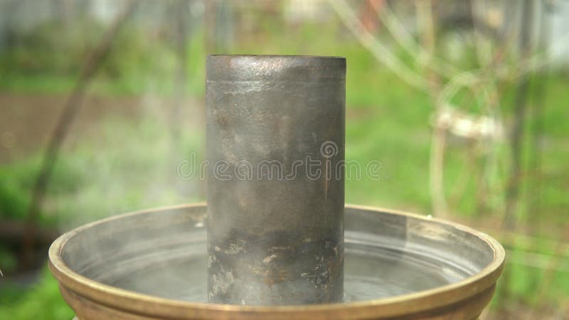 Water Boils Inside a Brass Samovar Cooking Boiling Water in a Samovar ...