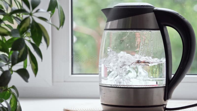 Water Boils in a Kettle. Formation of Steam and Condensation on Spout ...
