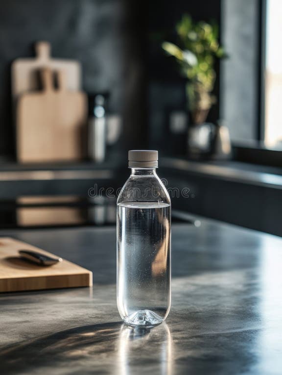 Water Bottle Counter stock image. Image of drink, kitchen - 379888701