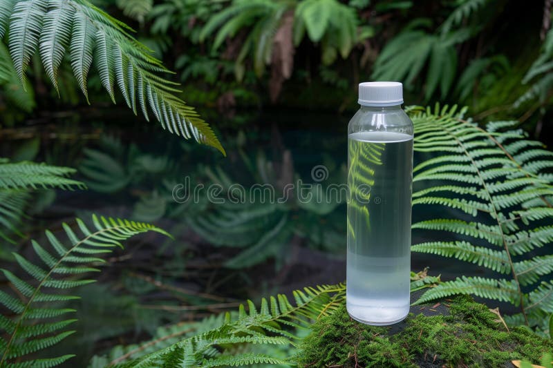 Water Bottle Foreground, Spring Surrounded by Ferns Stock Photo - Image ...