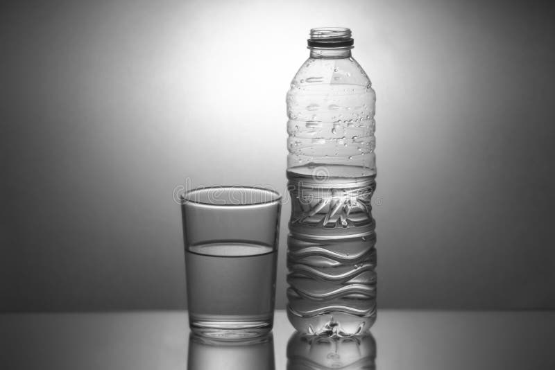 Water Bottle and Glass Reflection Dark Style Stock Image - Image of ...