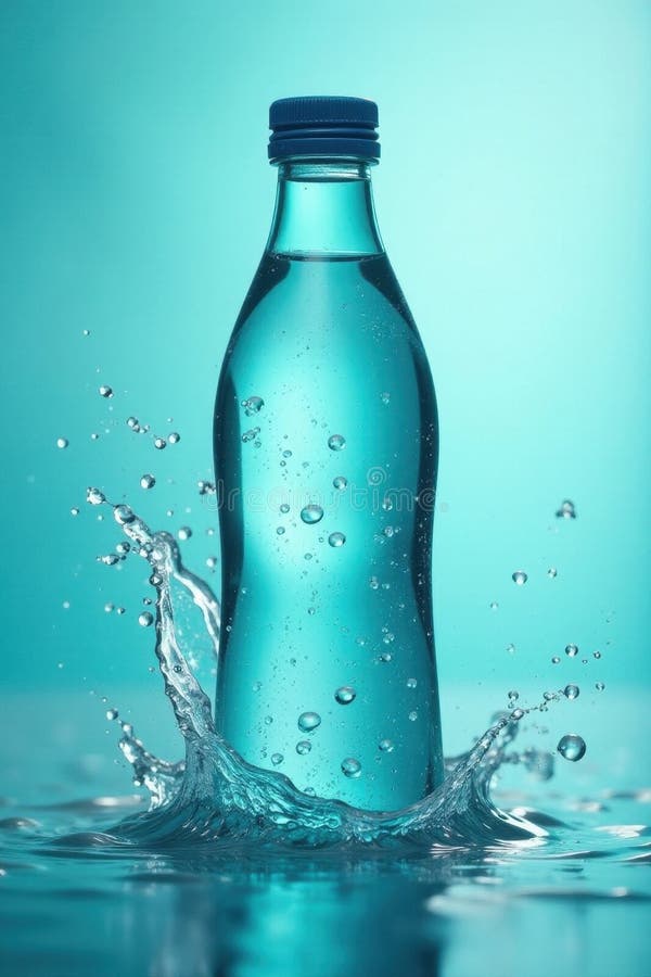 Water Bottle Impact; Turquoise Water, Dynamic Ripples, Air Bubbles ...