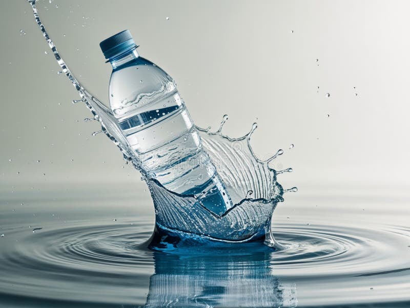 Water Bottle Splashing into Water with a Large Splash. Stock Photo ...