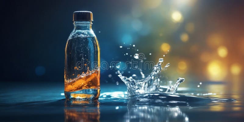 Water Bottle Splashing on a Reflective Surface. Stock Image - Image of ...