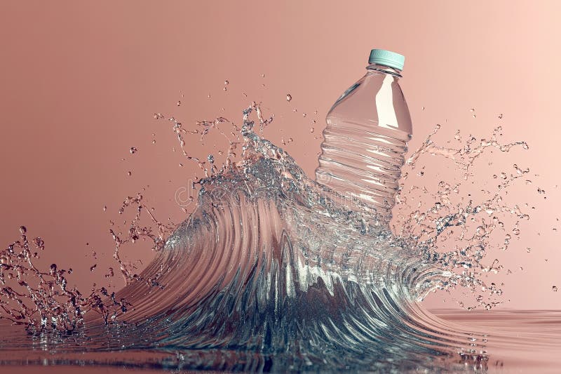 Water Bottle Splashing into Water, Refreshing Hydration Concept Stock ...