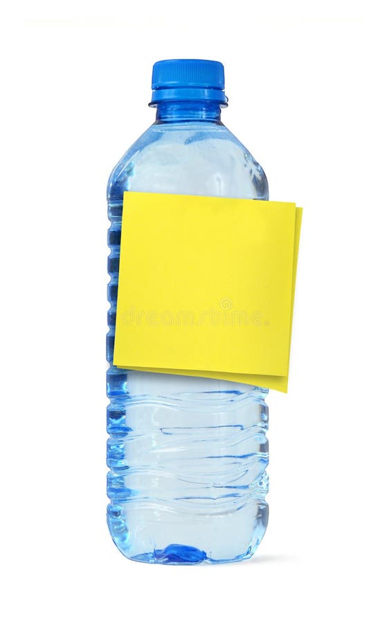 Water Bottle with Yellow Note Stock Image - Image of yellow, blue: 3268333