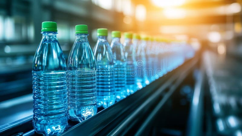 Water Bottles on Assembly Line in Factory Stock Illustration ...