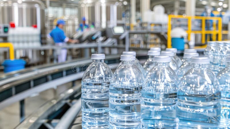 Water Bottles on a Conveyor Belt in a Factory Setting Stock Photo ...