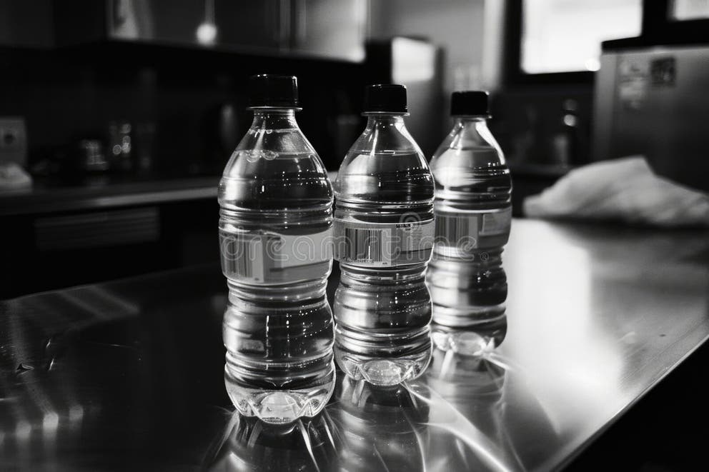 Water Bottles on Counter stock photo. Image of container - 375692710