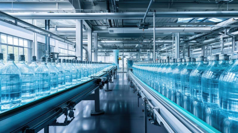 Water Bottling Plant Processes and Bottles Pure Spring Water into Blue ...