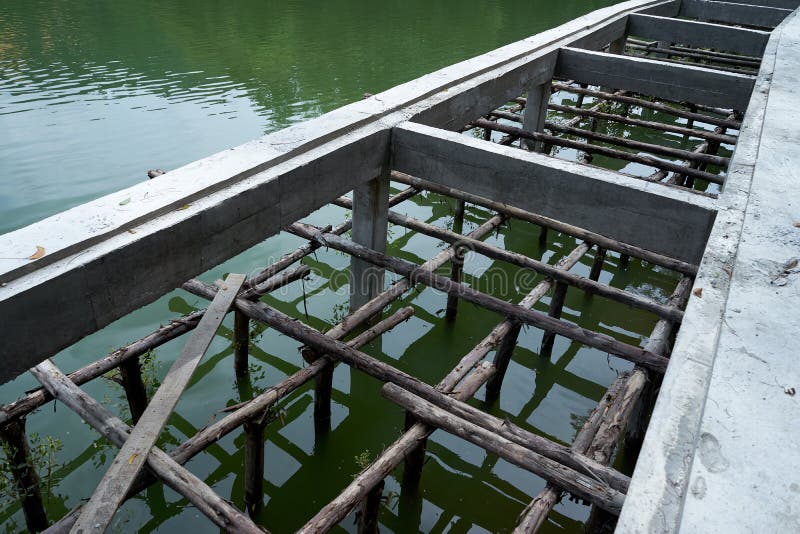 Water Bridge Construction beside the Green Lake Stock Photo - Image of ...