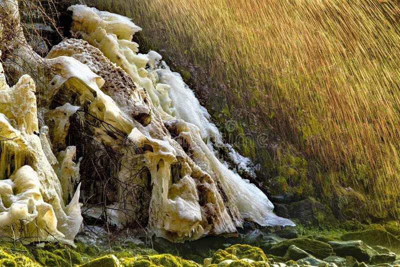 The Water from the Broken Pipe Forms Ice Shapes Stock Photo - Image of ...