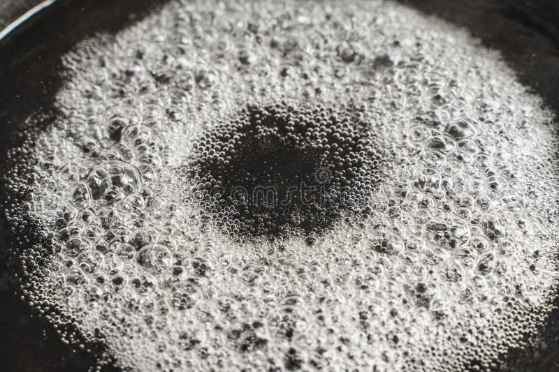 The Water Bubbles, Boiling in a Black Pan. Background. Boiling Butter ...
