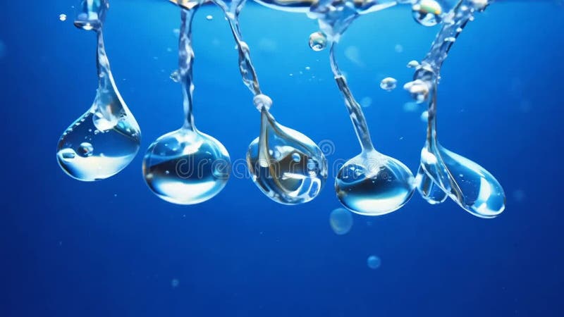 Water Bubbles Rise Up from the Bottom of a Blue Liquid, Creating a ...