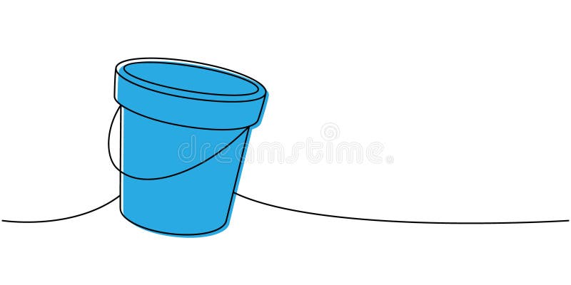Water Bucket, Plastic Basin, Cleaning Bowl One Line Colored Continuous ...