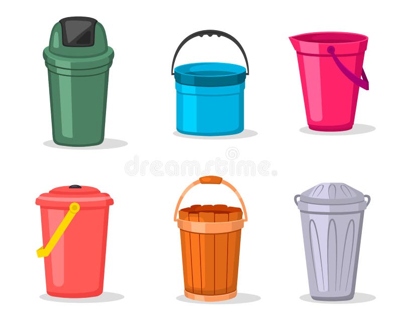 Different Buckets and Useful in Household Containers Vector Illustrated ...