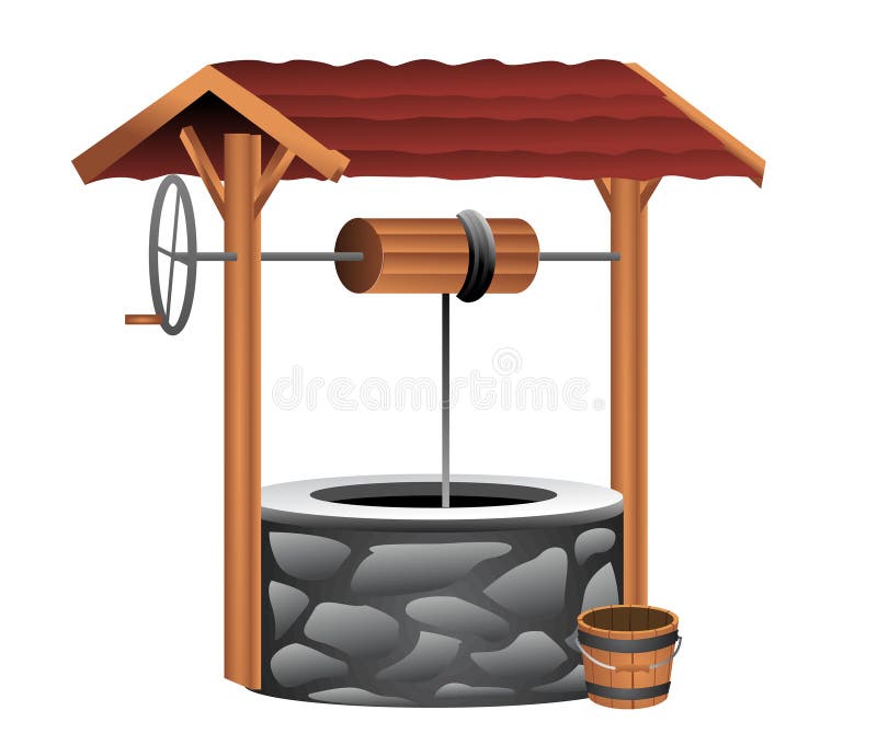 Water Well Stone with Wooden Bucket Isolated Stock Vector ...