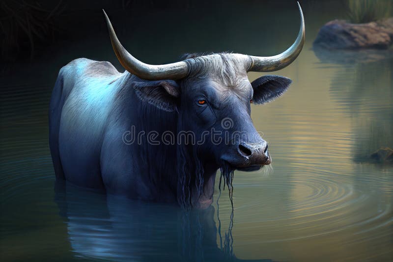 Water Buffalo in the Water - Generative AI Stock Illustration ...