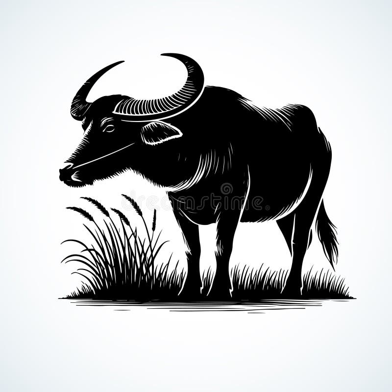Water Buffalo Vector Silhouette Drawing Artwork Stock Vector ...