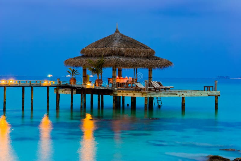 Water cafe at evening stock image. Image of nature, ocean - 78599589