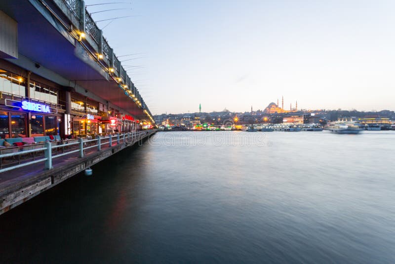 Galata Bridge at Sunset editorial photo. Image of craft - 140180416