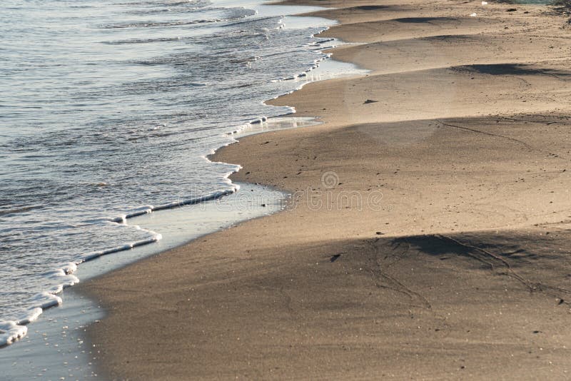 Water of the Calm Sea Arriving at the Wet Sand at the Beach Stock Photo ...