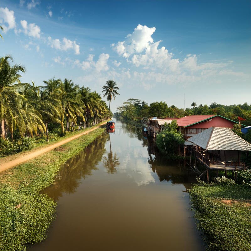 Water canals, AI generated stock illustration. Illustration of river ...