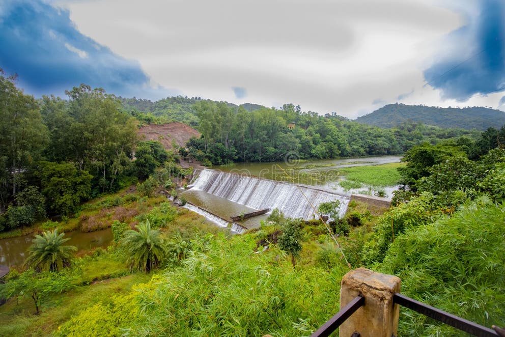 Water Cascade on a Big River Flowing through a Dense, Green Forest ...