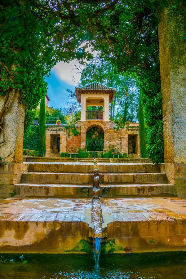 Water Cascade Situated Inside of the Alhambra Palace Complex in Spain ...
