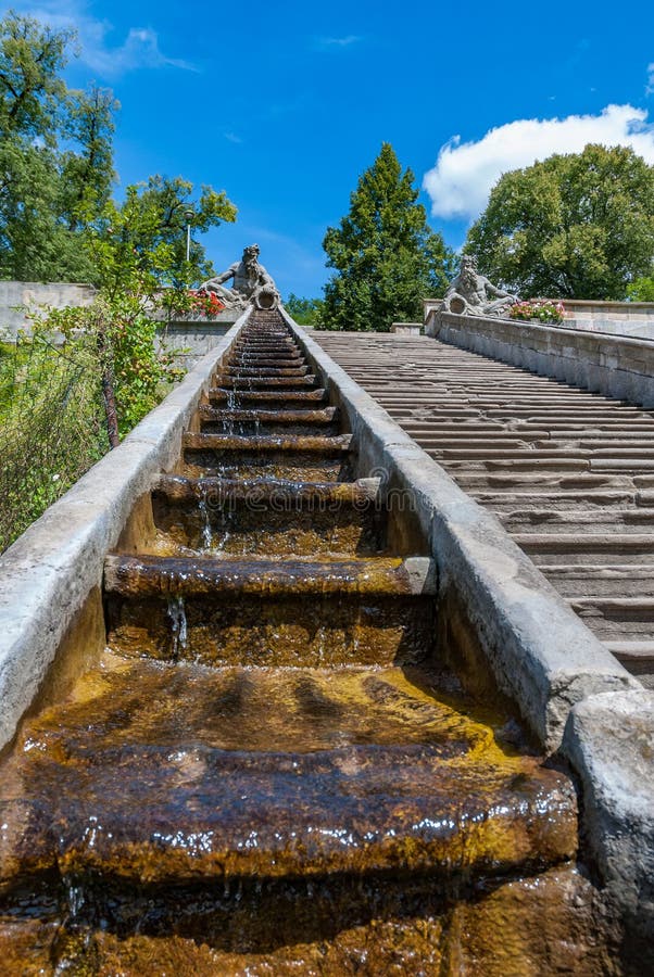 Water Cascade Step Fountain Statue Stock Photo - Image of travel, park ...
