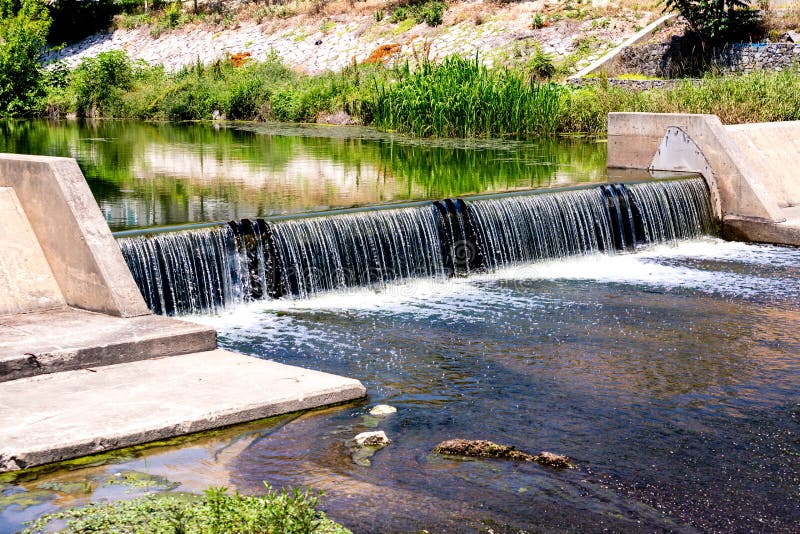 Water Cascade Streaming Down from Small Dam, Water Saving Ecology ...