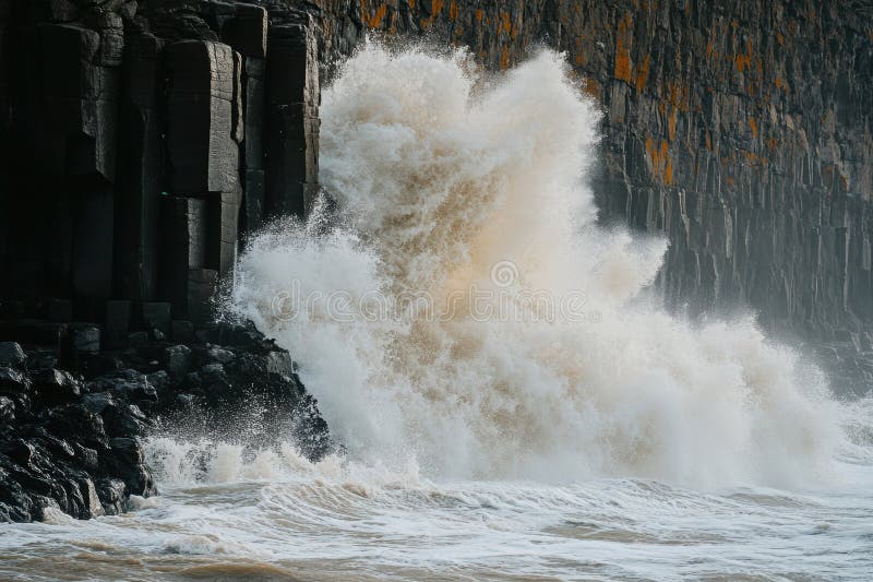 Water Cascades Dramatically Over a Rugged Cliff, Creating a Stunning ...