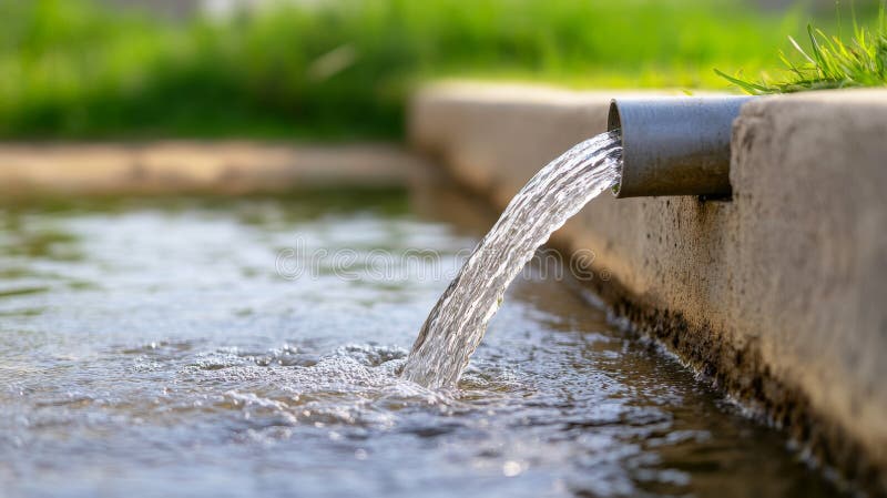 Water Cascading from Drainage Pipe, Generating Rippling Surface and ...