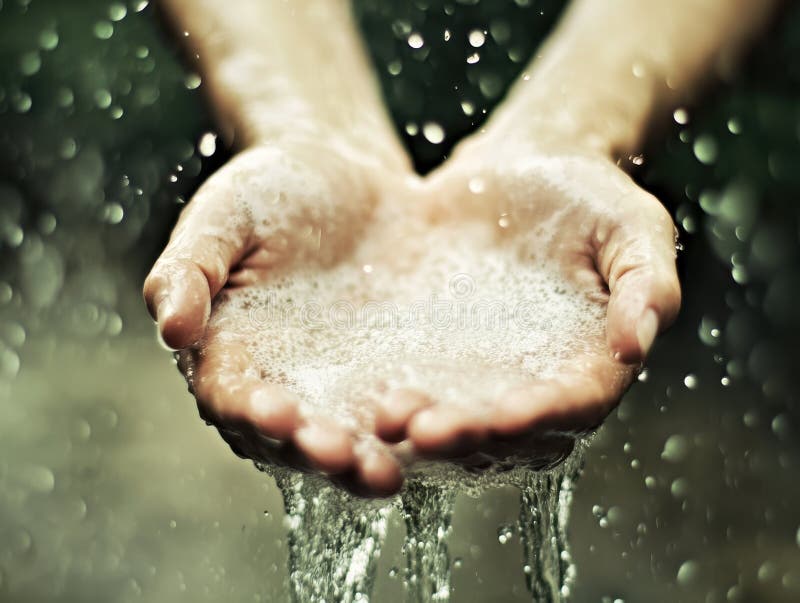 Water Cascading from Hands with Soap Bubbles Stock Image - Image of ...