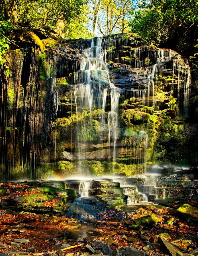 Water Cascading Over Rocks in a Waterfall in the Poconos Stock Image ...