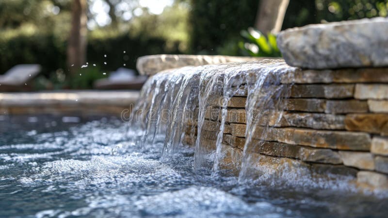 Water Cascading Over Stone Steps into a Pool Stock Illustration ...