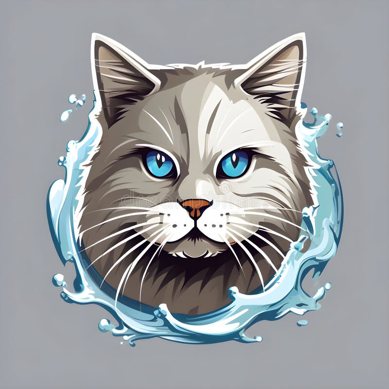 Water Cat Logo stock illustration. Illustration of curious - 318840567