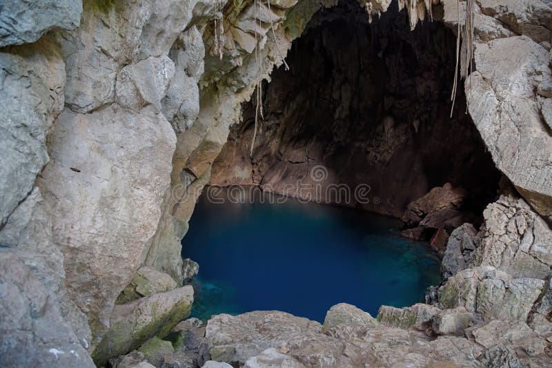 WATER CAVE BLUE in River of Tamul Waterfall Stock Photo - Image of luis ...
