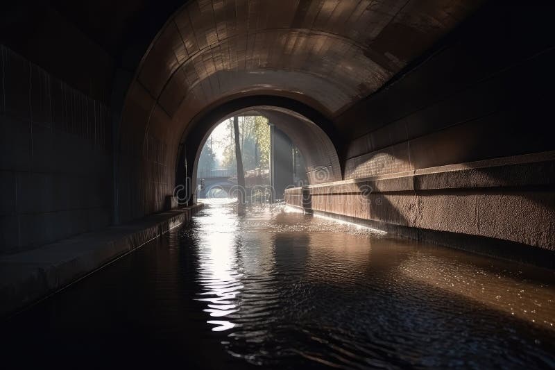 Water Channel with Bridge and Light and Shadow on the Water Surface ...