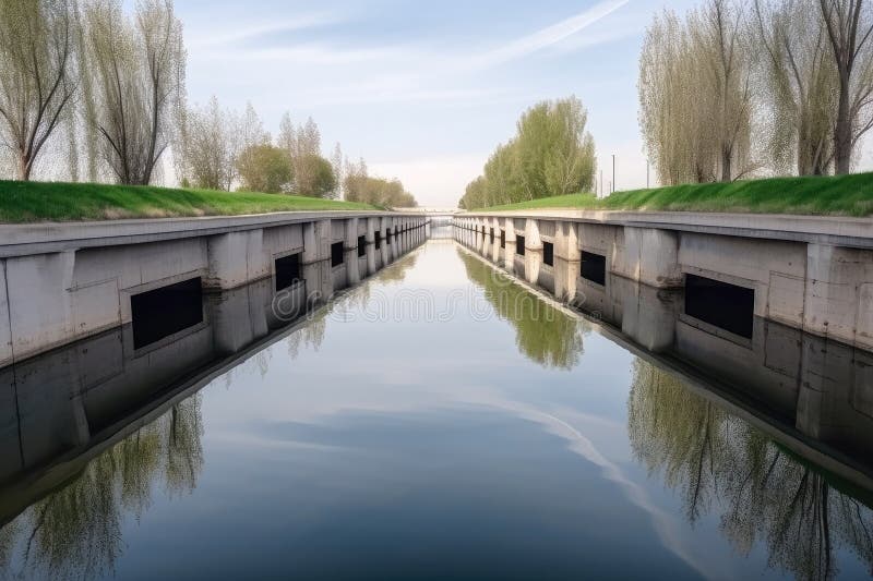 Water Channel with Bridge and Reflection in the Form of Mirror on the ...