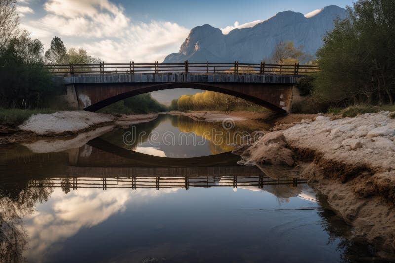 Water Channel with Bridge and Reflection of the Sky, Against a Backdrop ...