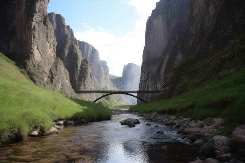 Water Channel with Bridge and Towering Trees in the Background Stock ...