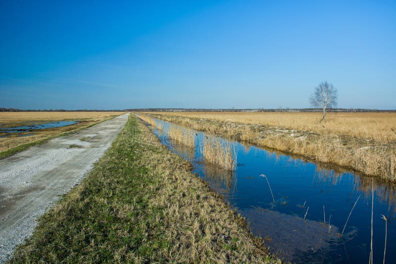 Water Channel Parallel To the Road Stock Photo - Image of blue, road ...