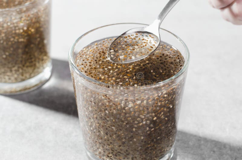 Water with Chia Seeds, Healthy Drink on Bright Background Stock Image ...
