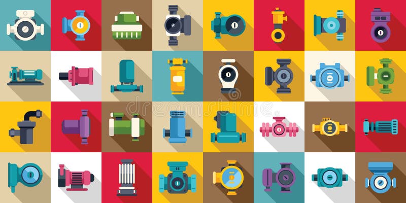 Water Circulation Pump Icons Set Vector. a Collection of Different ...