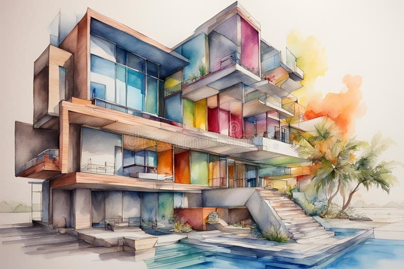 Water Color Architect Drawing an Amazing Colorful Drawing that this 3d ...