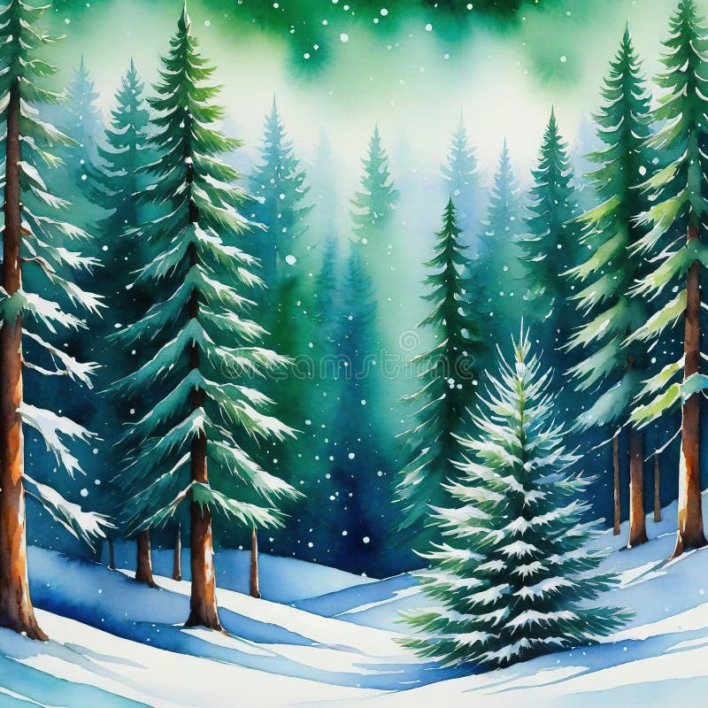 Water Color Forest Tree Created Using Stock Illustration - Illustration ...