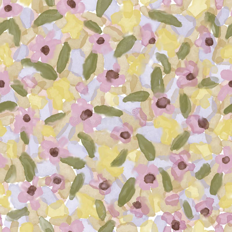 Water Color Hand Drawing Flower and Leaf Seamless Repeat Pattern ...