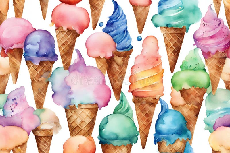 Ice Cream Heaven, Cartoon Illustration of an Ice Cream Waffle Cones ...